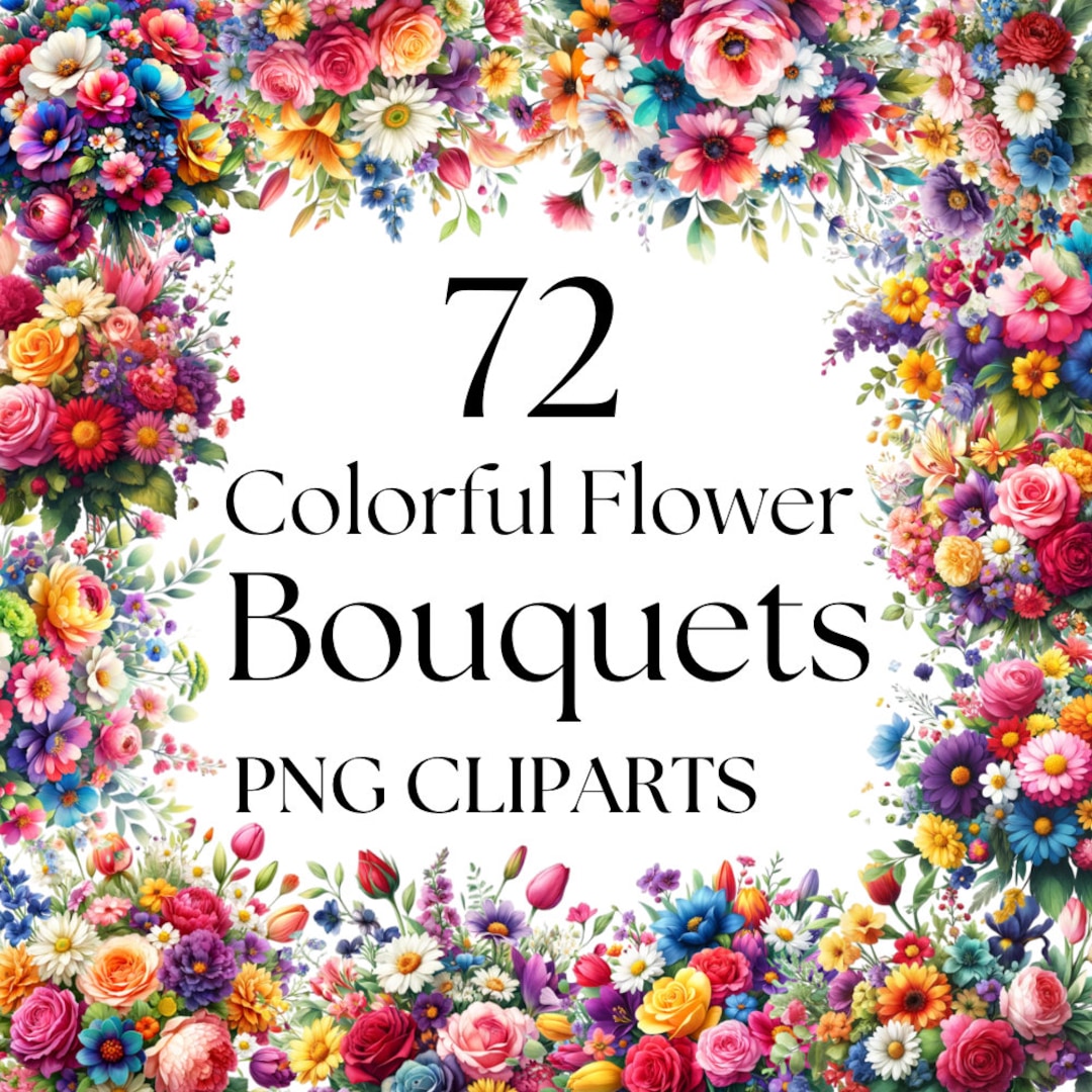 72 Colorful Flowers Bouquets PNG Clipart, Watercolor Floral Clipart ...