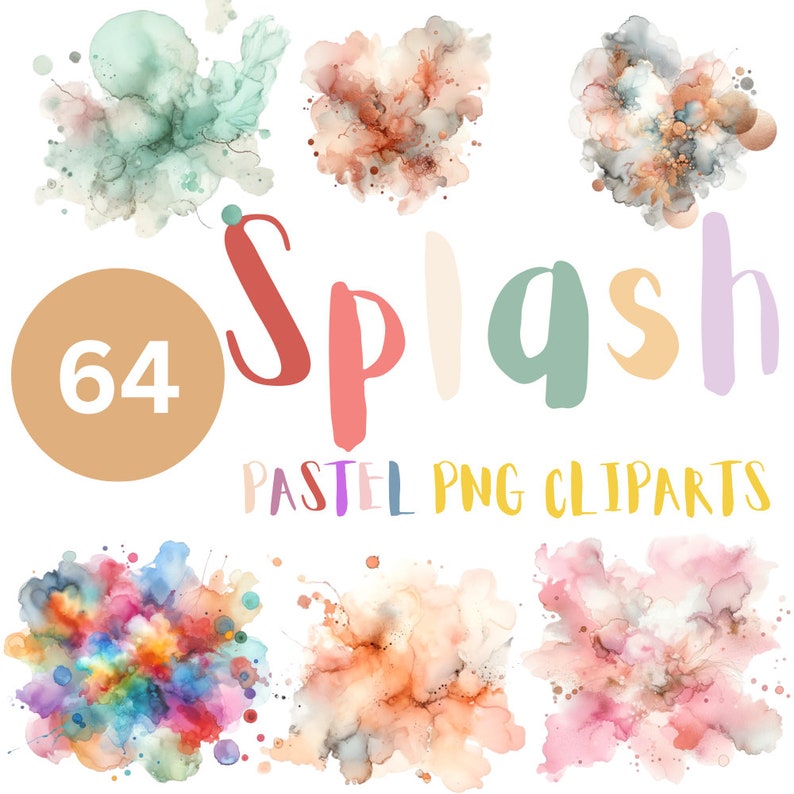64 Watercolor Pastel Color Splash PNG Clipart Paint Splatter Clipart ...