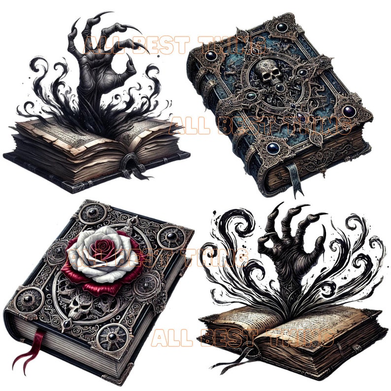 28 Watercolor Gothic Books Clipart PNG Bundle, Gothic Book Clipart Set ...