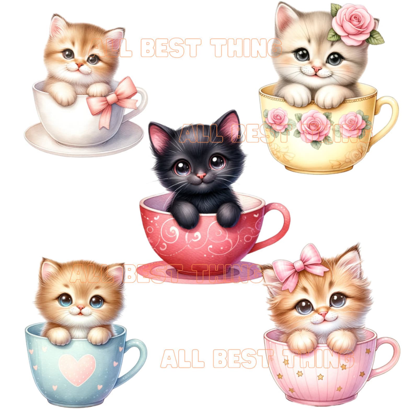 30 Cute Cat in Cup Kittens Cat Clipart, Cute Kittens With Actions, Cute ...