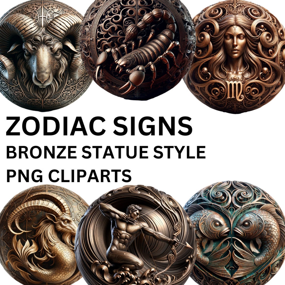 Zodiac Signs Clipart Bundle | 12 PNG | Digital Download | Commercial ...
