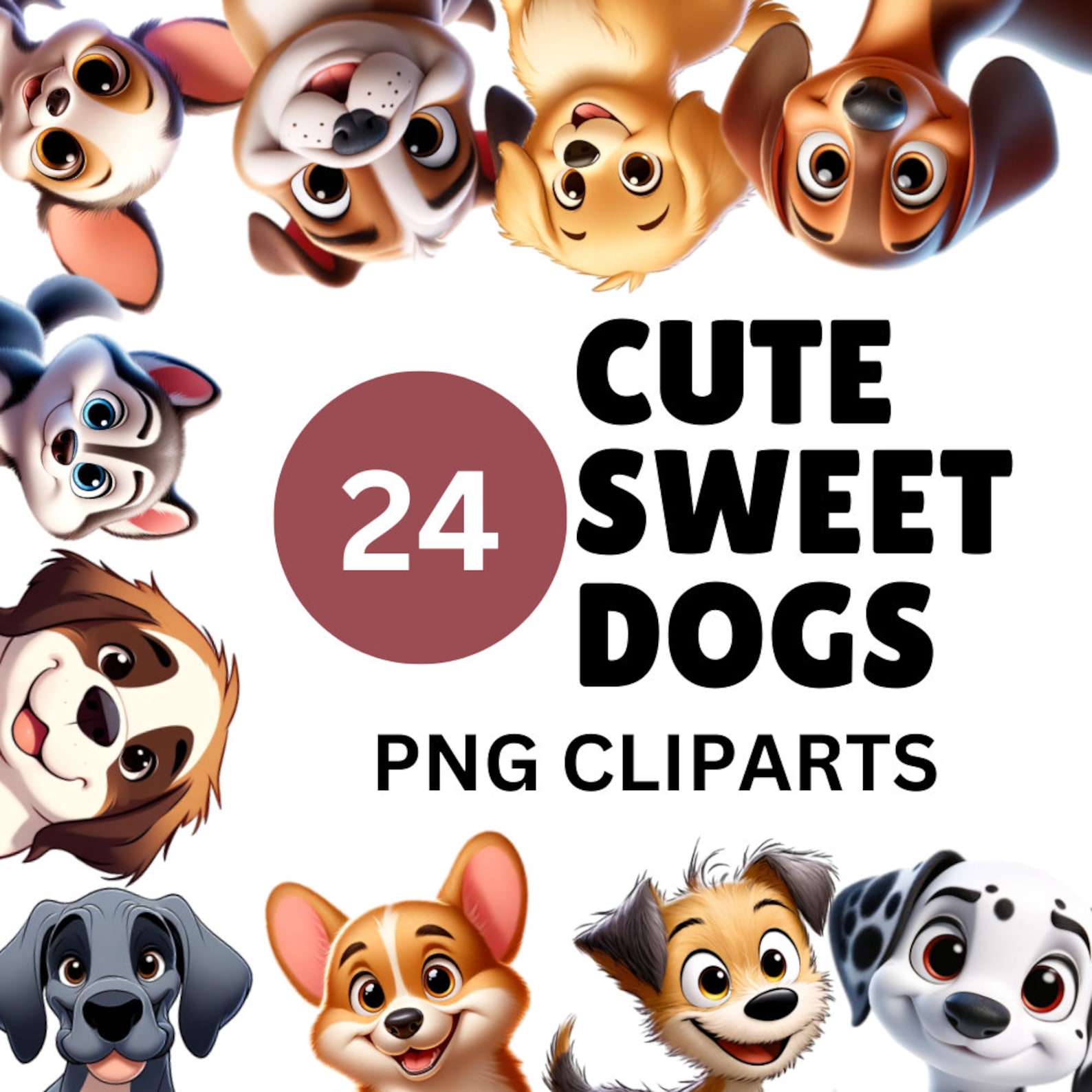 24 Cute Sweet Dogs Clipart Bundle, Cute Puppy PNG, Dog, High Quality ...