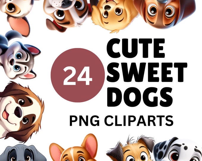 24 Cute Sweet Dogs Clipart Bundle, Cute Puppy PNG, Dog, High Quality ...