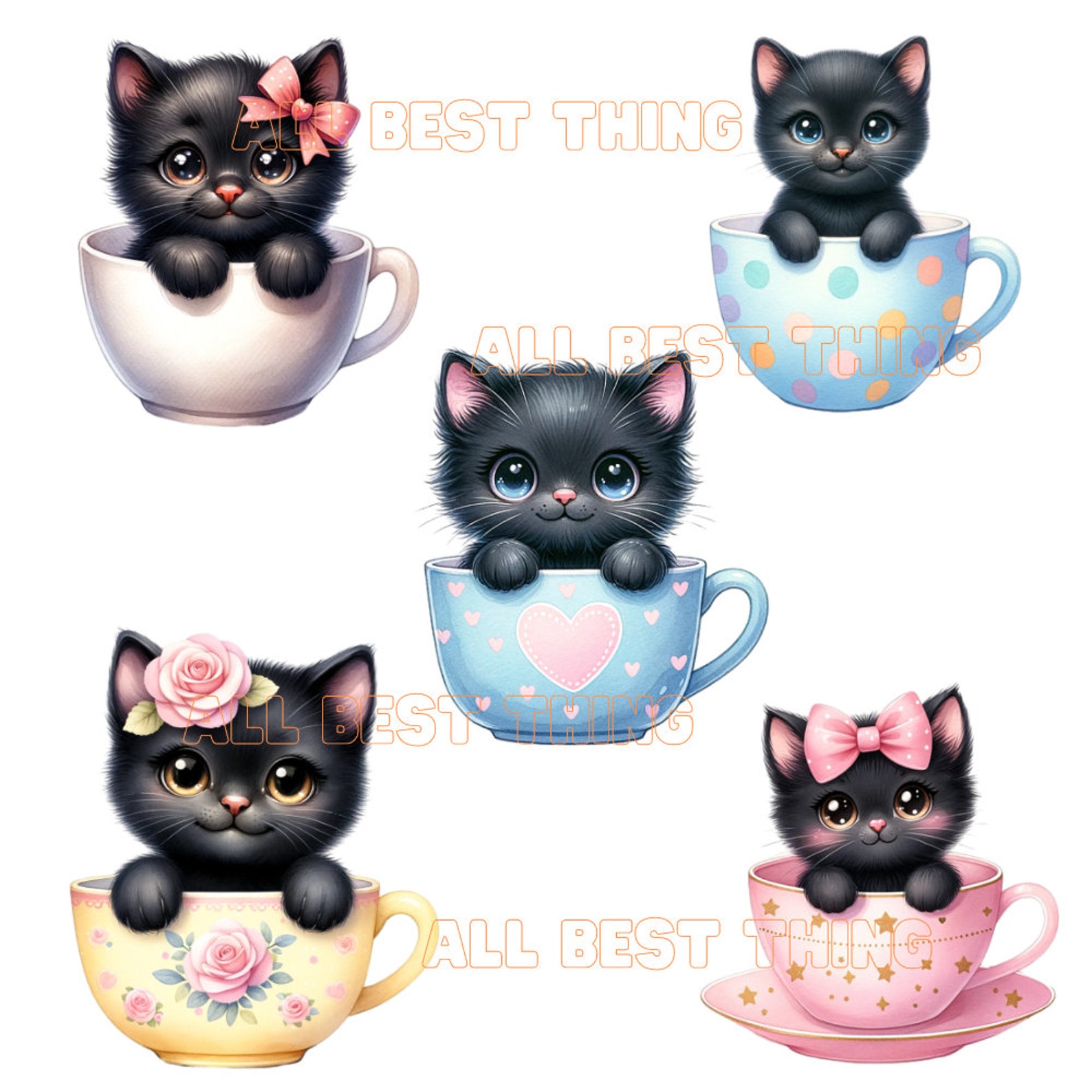 30 Cute Cat in Cup Kittens Cat Clipart, Cute Kittens With Actions, Cute ...