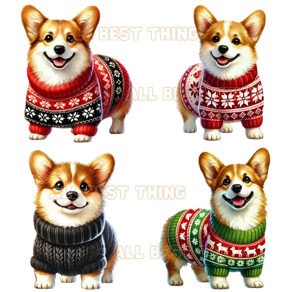28 Corgi Dog Christmas Clipart PNG , Watercolor PNG, Cute Animal ...
