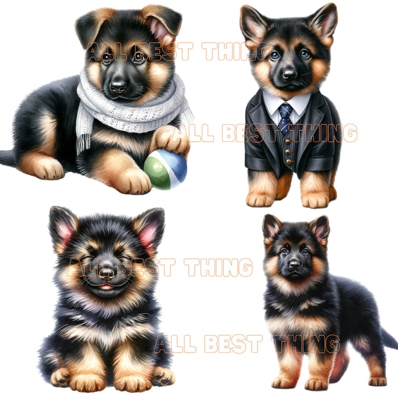 32 Cute German Shepherd Watercolor PNG Clipart, Cute Dog PNG, German ...