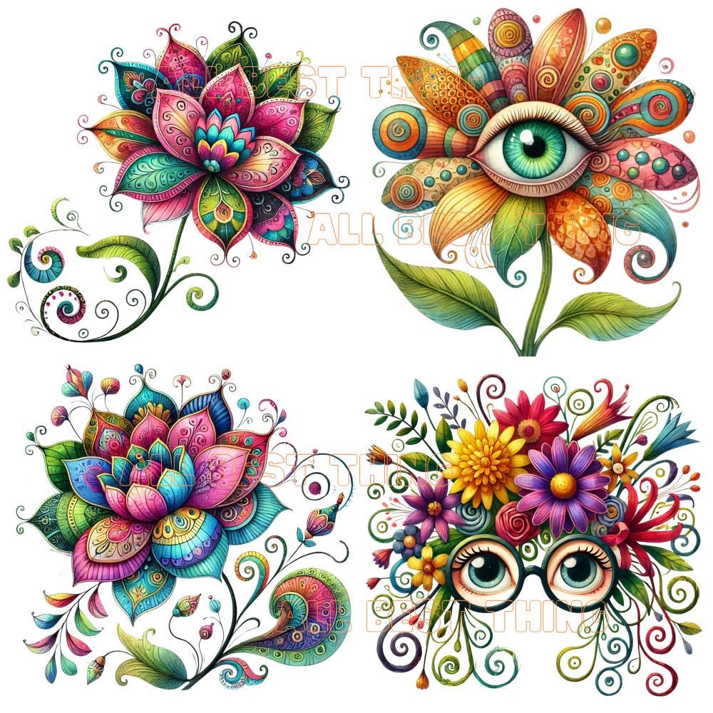 28 Whimsical Flowers Clipart PNG, Quirky Flower Clip Art, Whimsical ...