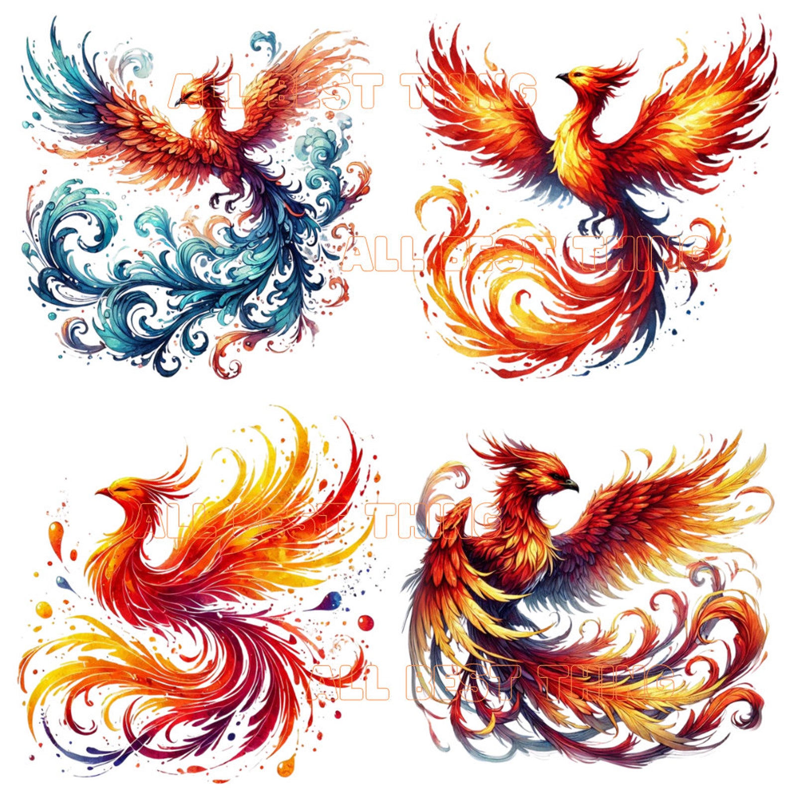28 Flaming Phoenix Clipart PNG Bundle, High Quality Pngs, Digital ...
