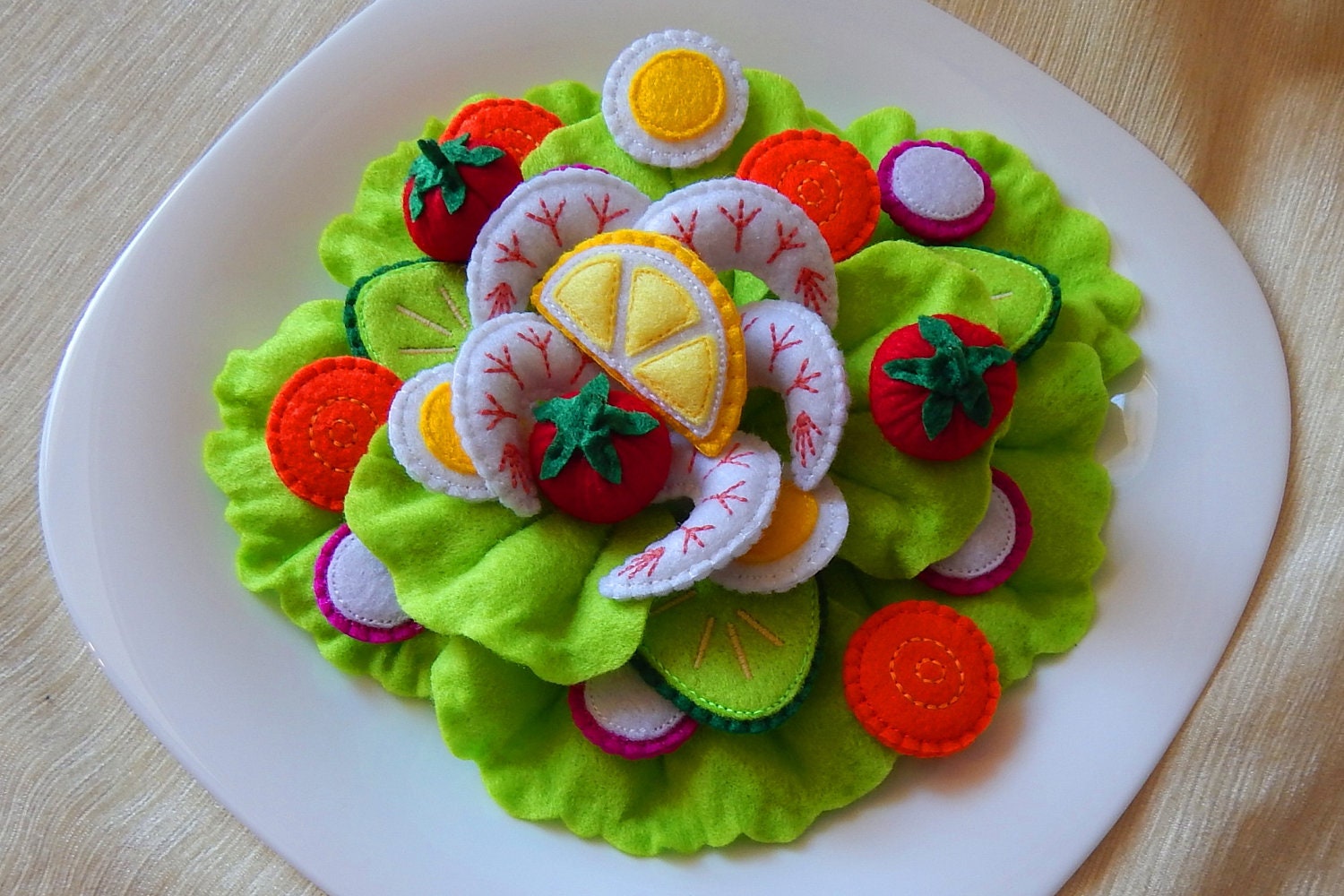 Salad With Shrimps of Felt. Toy Cooking Set. Play Restaurant. Felt ...