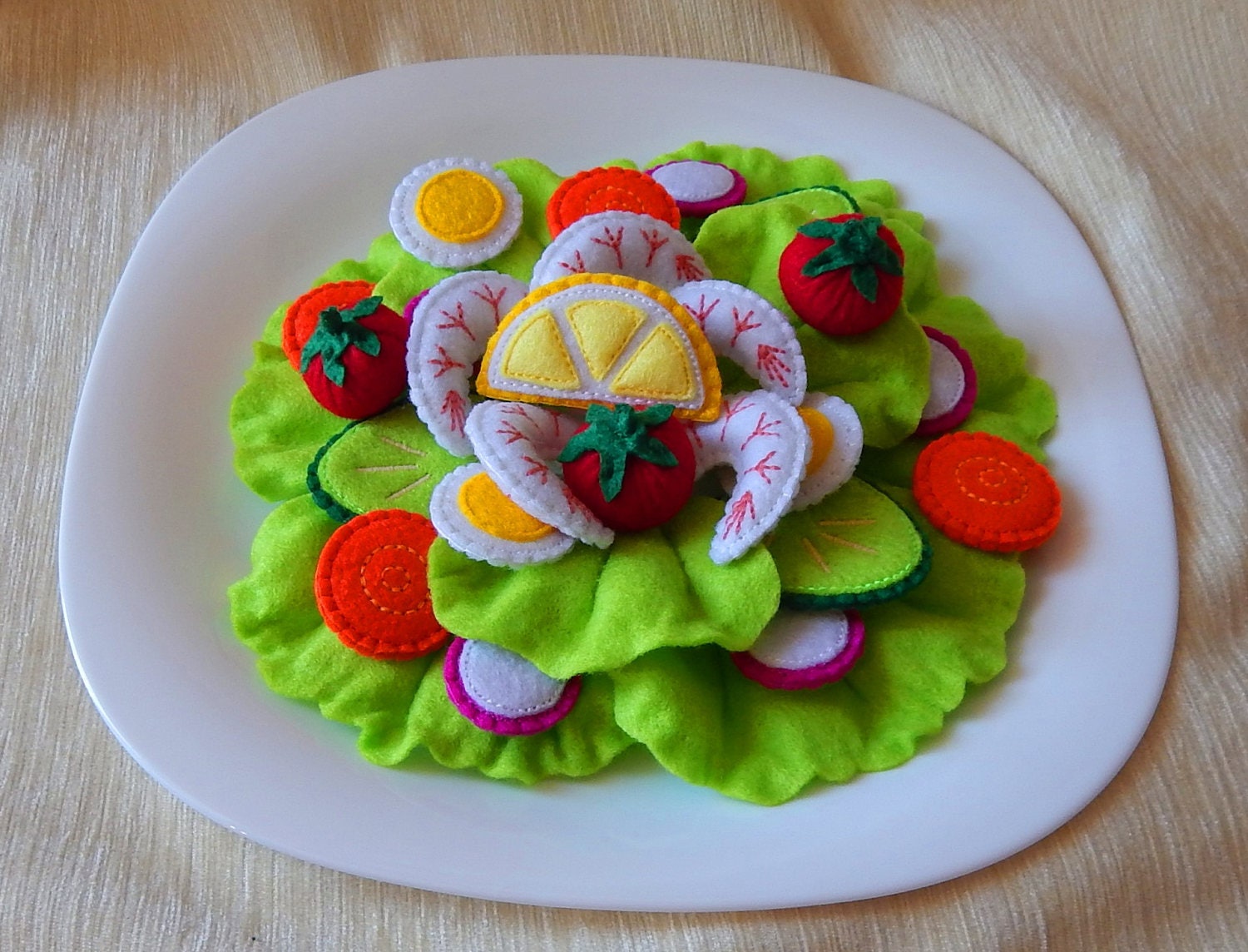 Salad With Shrimps of Felt. Toy Cooking Set. Play Restaurant. Felt ...
