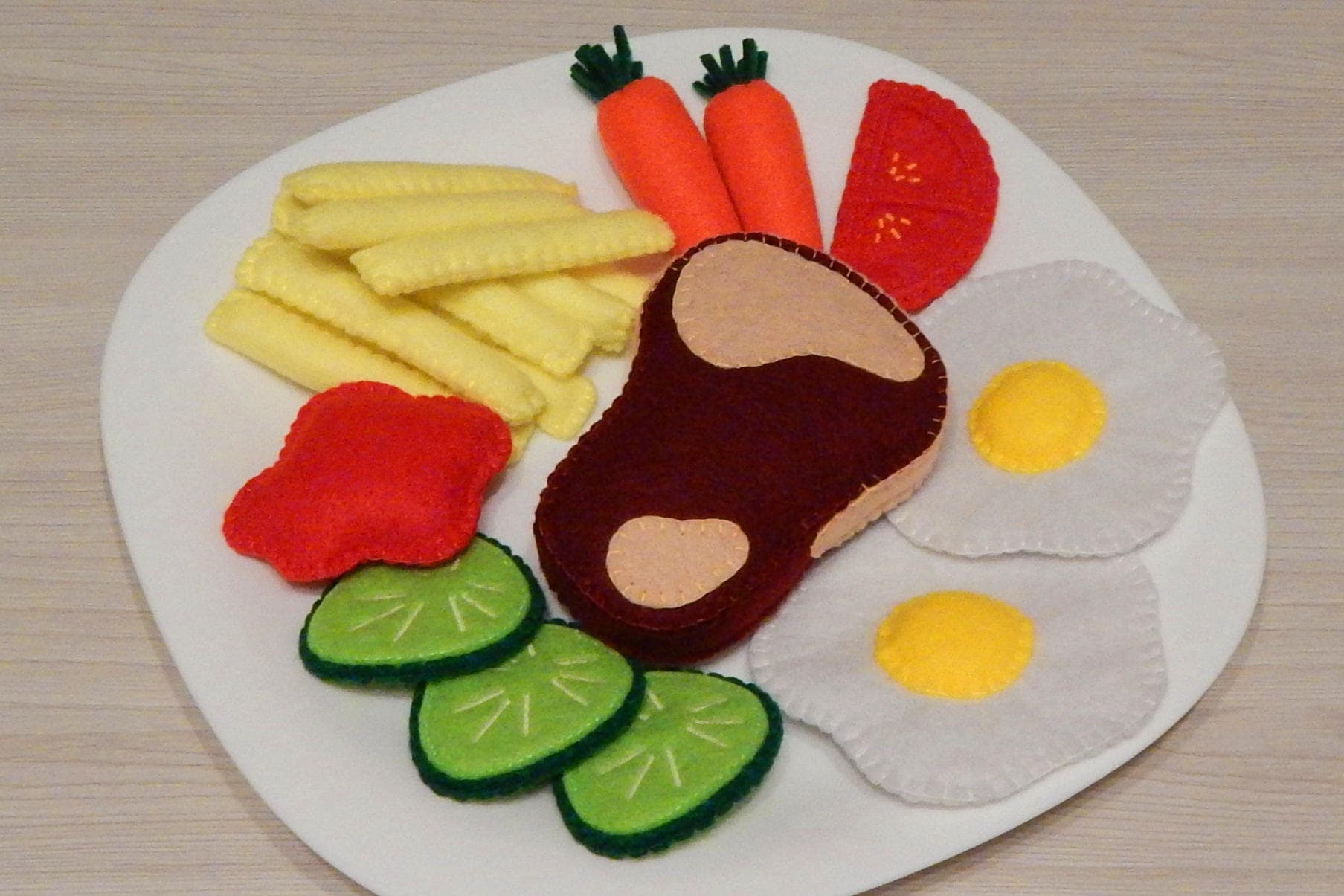 Filz Steak Dinner Set Filzsteak Filzeier Filz Essen Spielessen Set