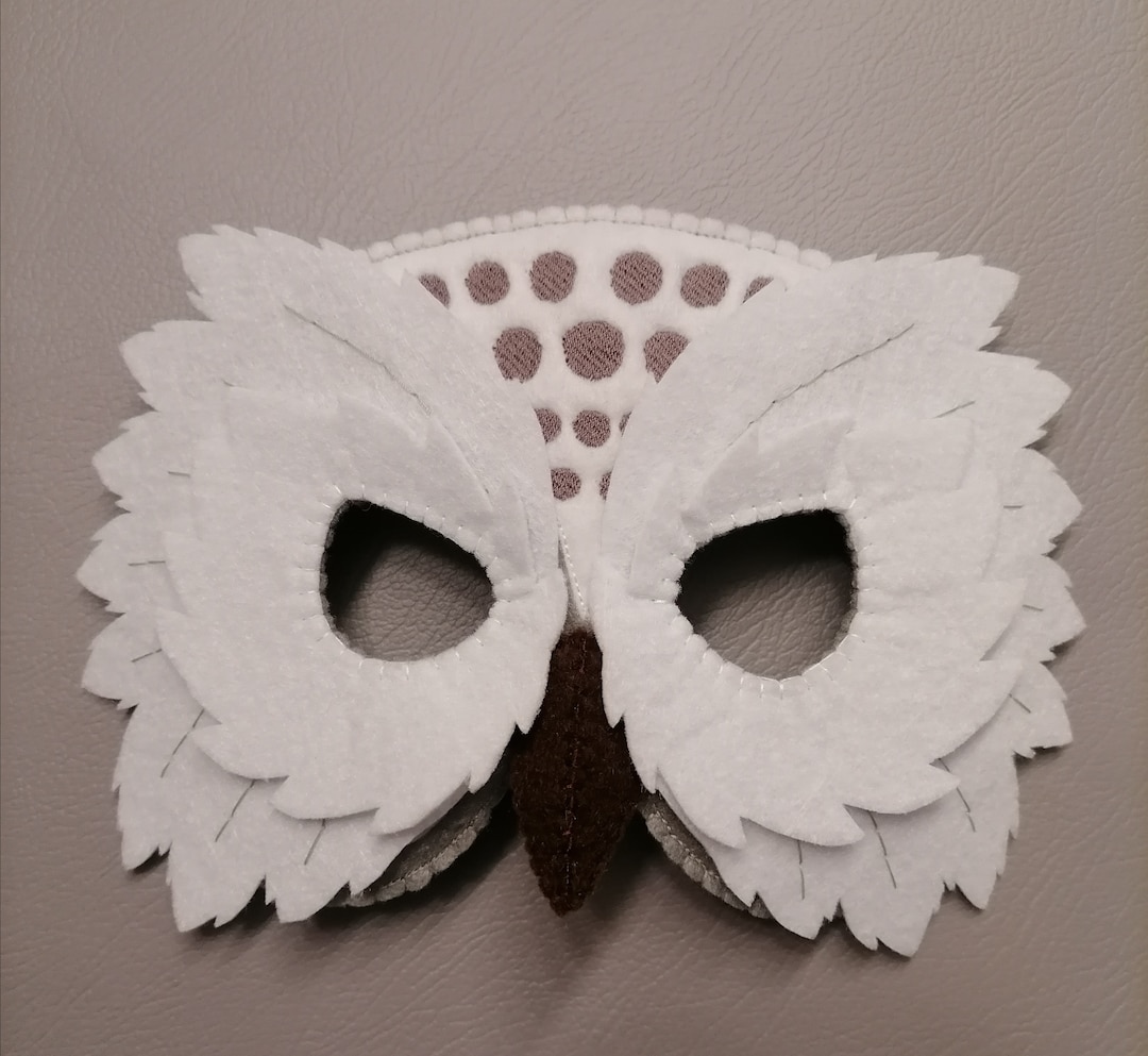 White Owl Mask. Felt Snow Owl Mask. Halloween Mask, Party Mask. Snowy ...