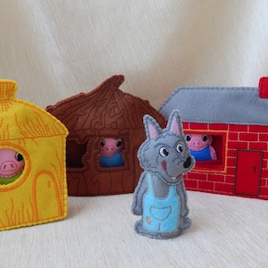 Three Little Piggy and the Big Bad Wolf. Felt Finger Puppets 3 Piggy ...