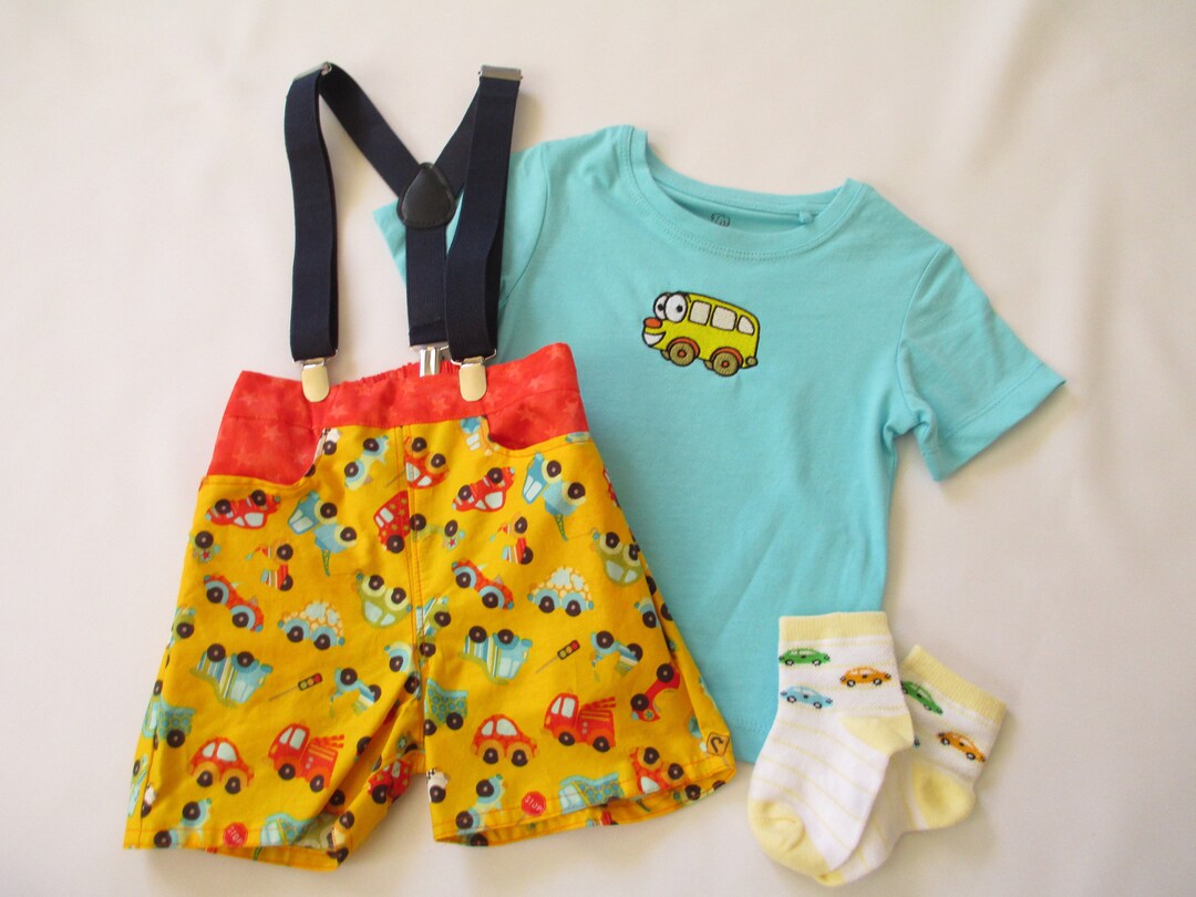 Boy's Car Overalls With Suspenders and FREE Matching Socks, Size 1, Boy ...
