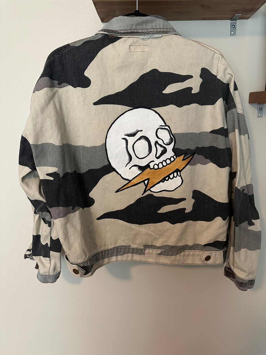 Hand-painted Oversized Camo Denim Jacket Punk Design Size Medium Edgy ...