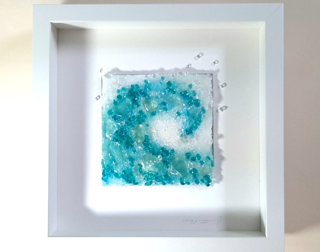 Serene Turquoise Glass Wave Sea Glass Gender Neutral Room Fused Glass Breaking Wave Ocean