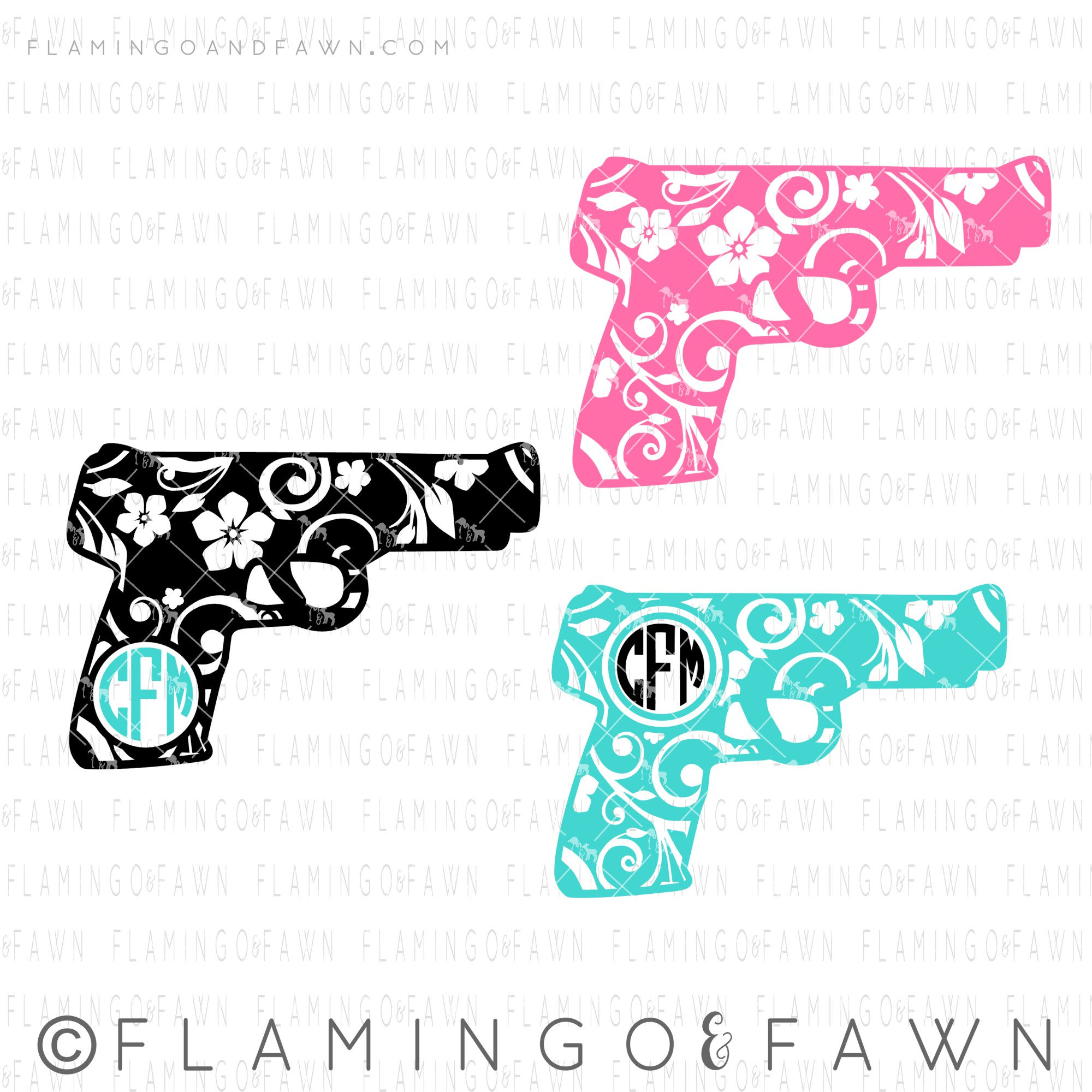 Gun Svg Pistol Svg Flourish Gun Bundle .SVG .DXF .PNG | Etsy