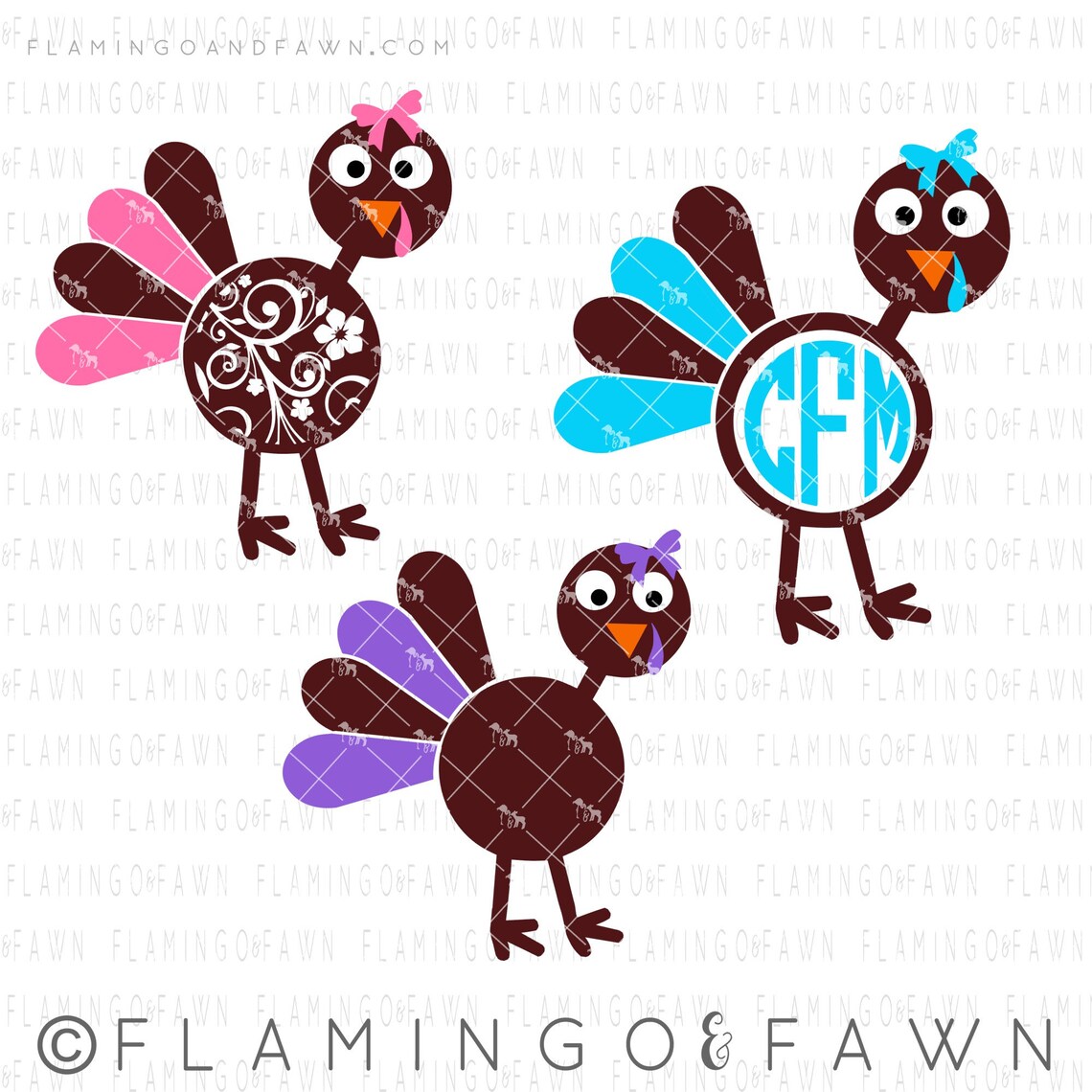 Turkey Monogram Svg Cut Files Thanksgiving Svg Turkey Bundle | Etsy