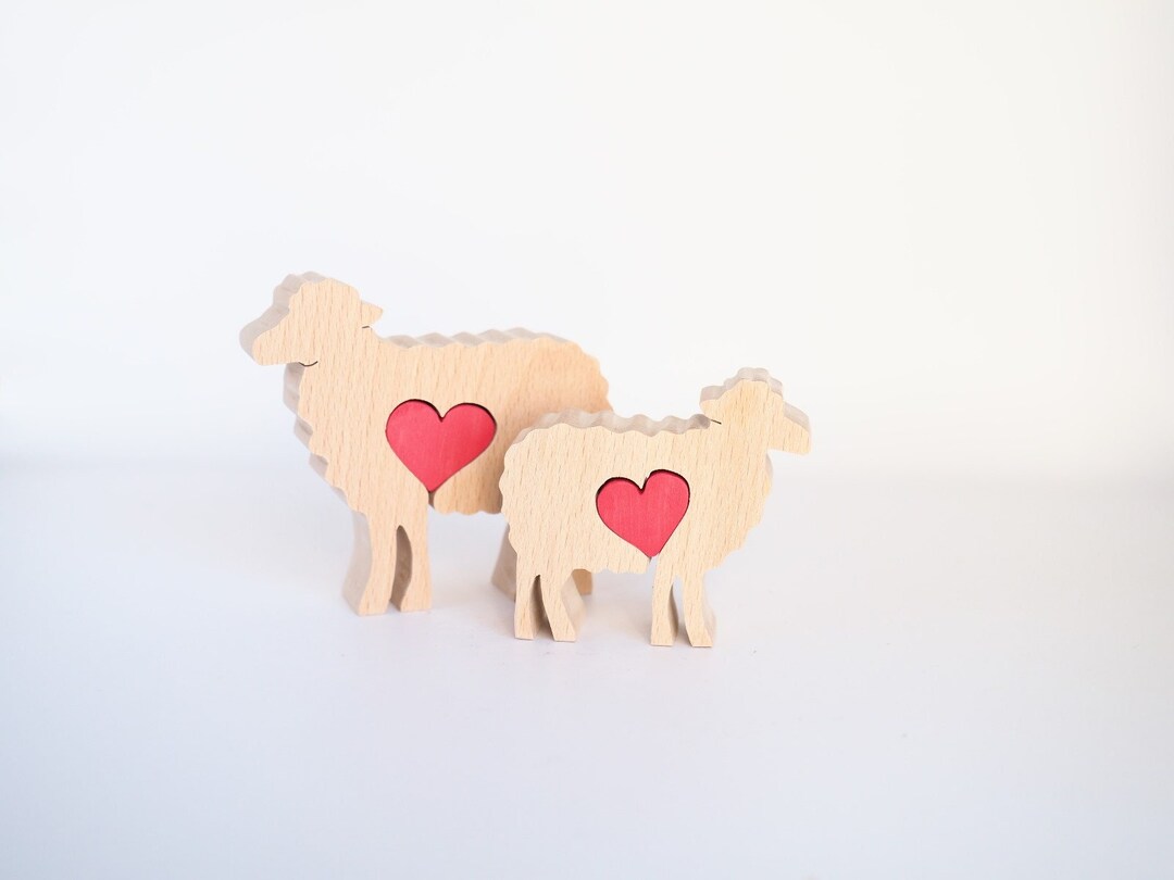 Personalised Wooden Sheep Figurines, 5th Wedding Anniversary Gift for ...