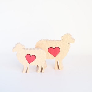 Personalised Wooden Sheep Figurines, 5th Wedding Anniversary Gift for ...