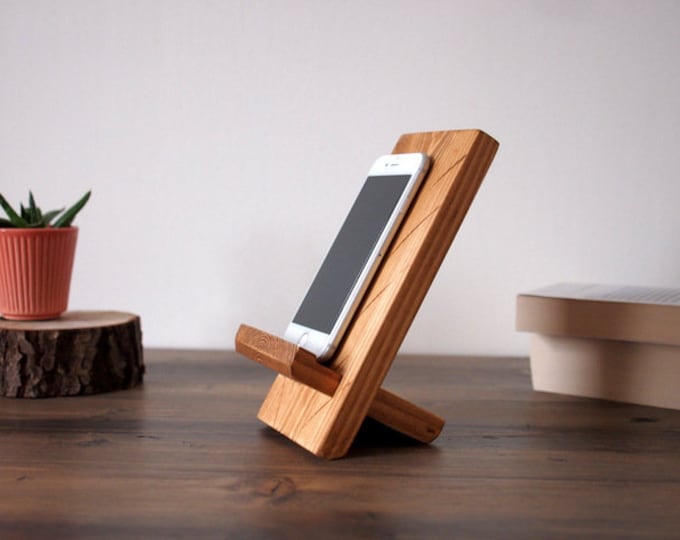 Wooden Docking Station, Home Office Wood iPhone Stand, Rustic Phone ...