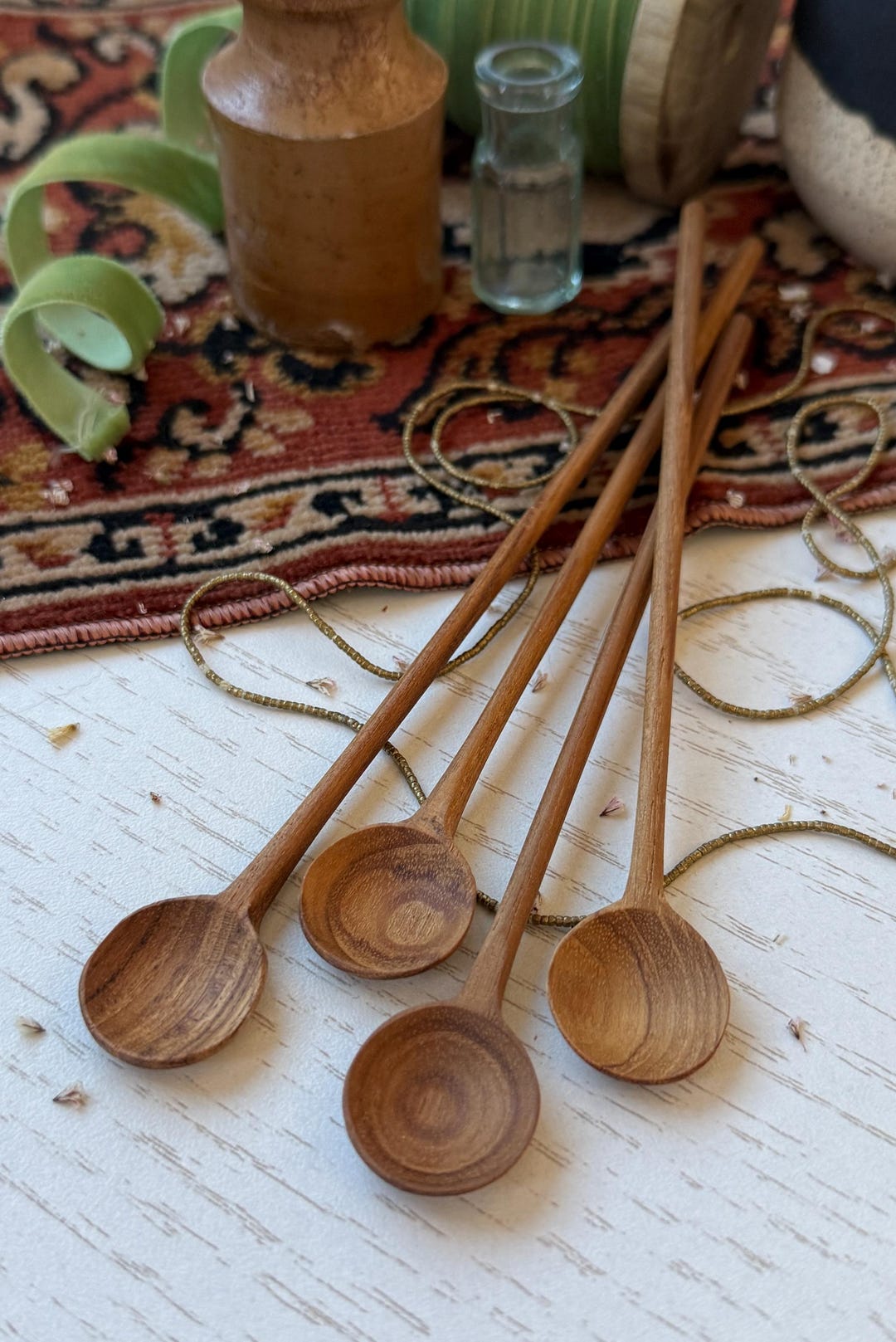 Set of 4 New Teakwood Designer Tasting Stirring Table Scape Spoons/long ...