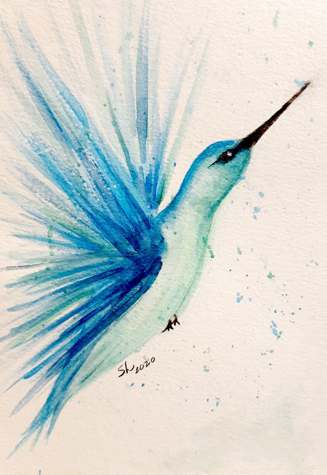 Sea Glass Hummingbird Flights of Fancy Original Watercolor - Etsy