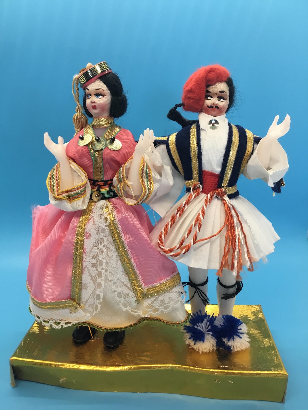 Vintage Greek Souvenir Dolls – 7” Traditional Costume Pair – Original ...