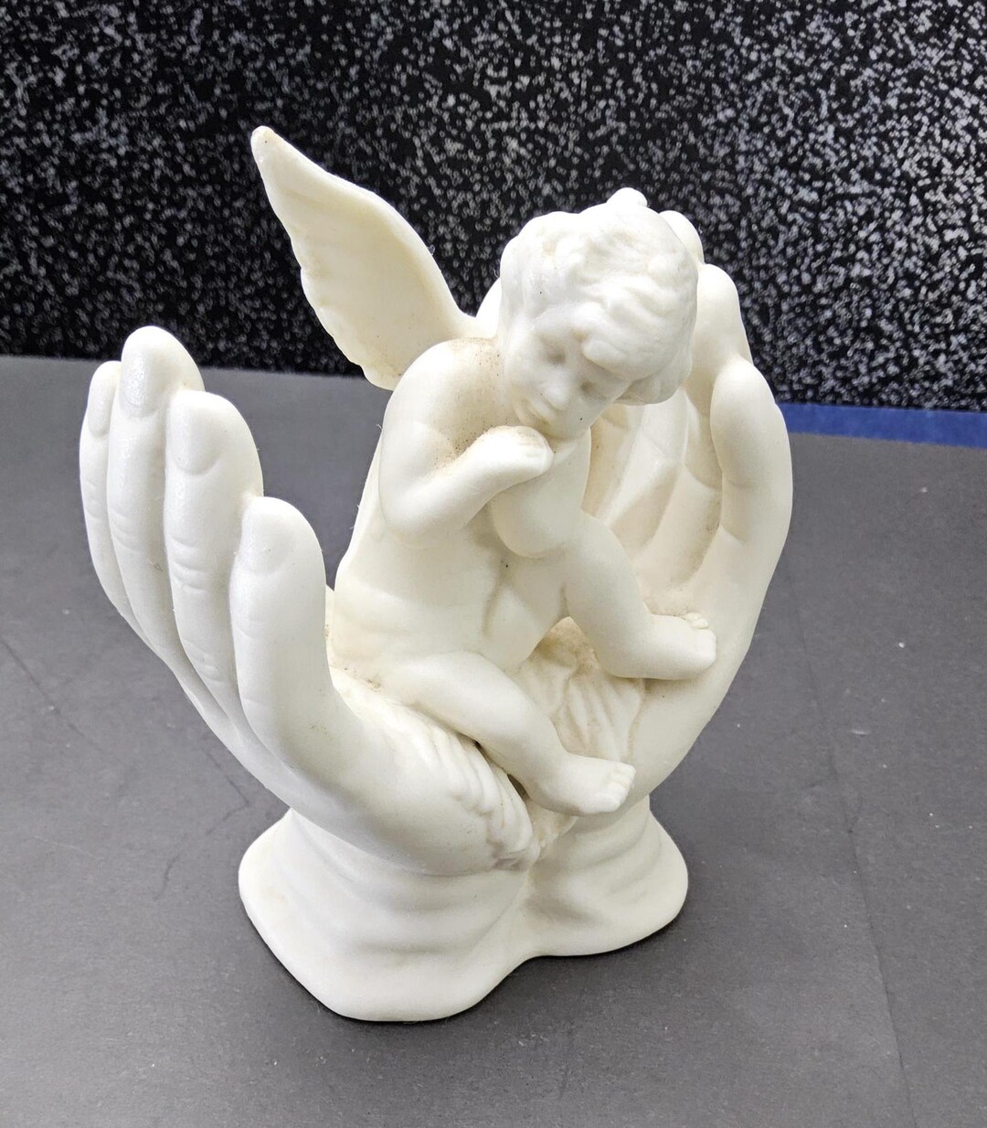 Guardian Angel Hands Figurine With Cherub – White Resin Angel Statue ...