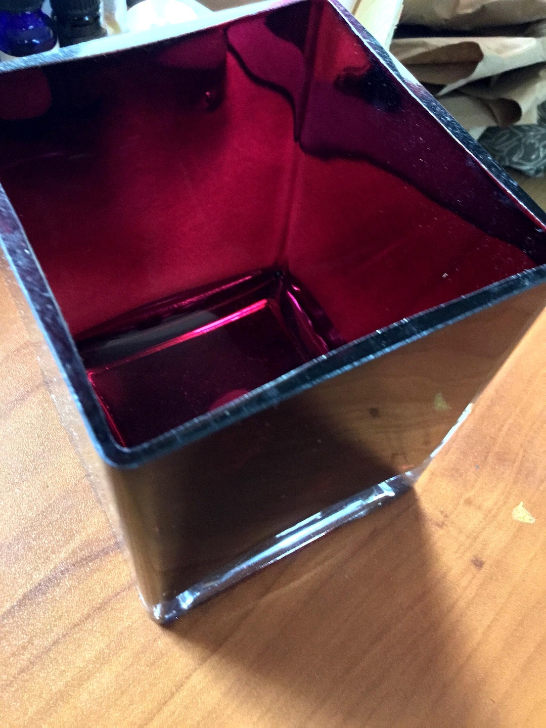 Vintage Teleflora Ruby Red Glass Vase – Heavy 5x4" Square Candy Dish ...