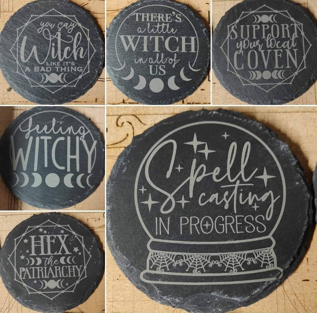 Laser Engraved Coaster - Witch Designs - Etsy