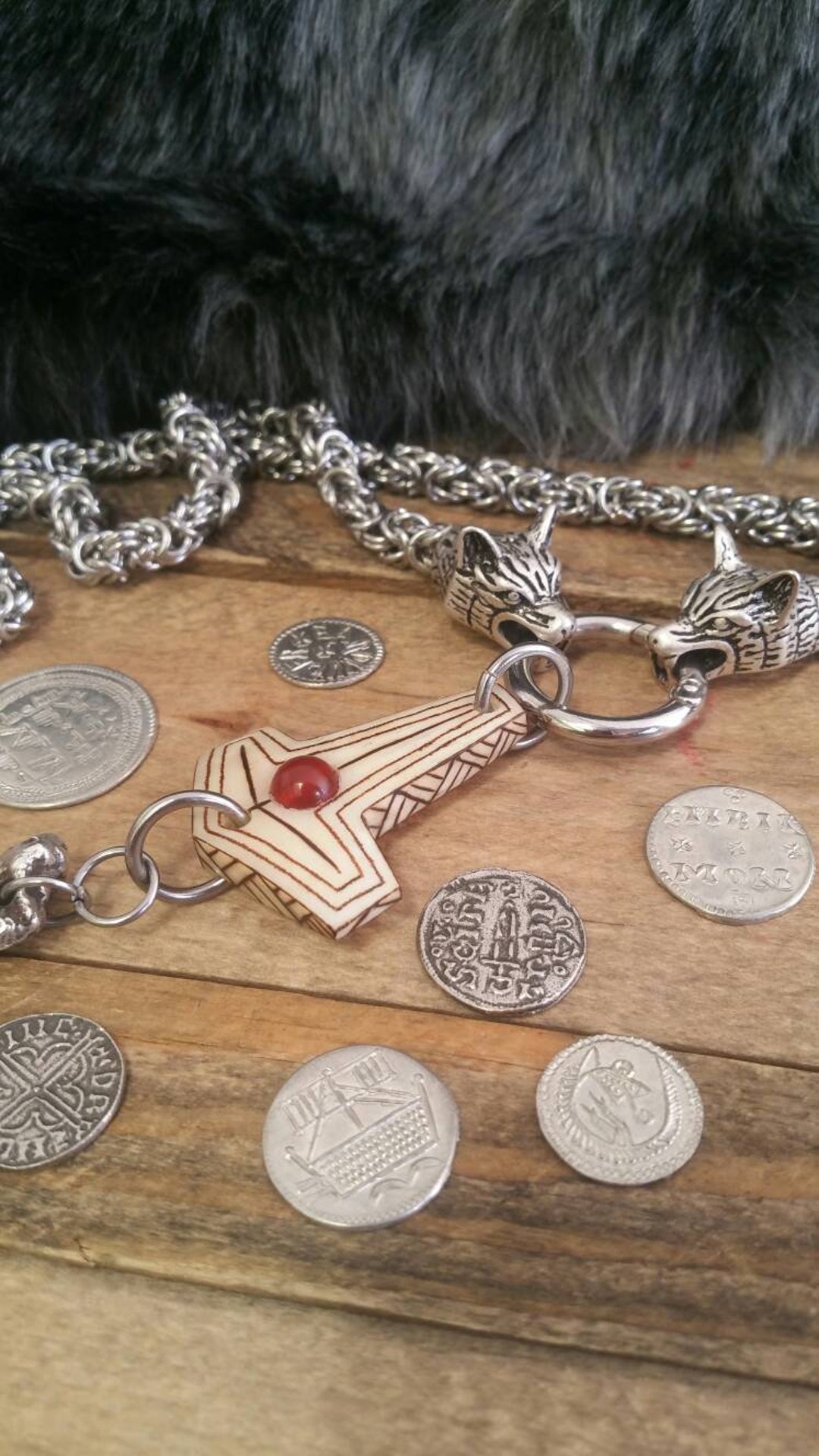 Sorcerer's Mjolnir Totem Pendant - Hand Carved Bone With Carnelian ...