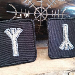 Silver Algiz Rune Patch Runic Biker Badge Runology Viking Runes Eldar ...