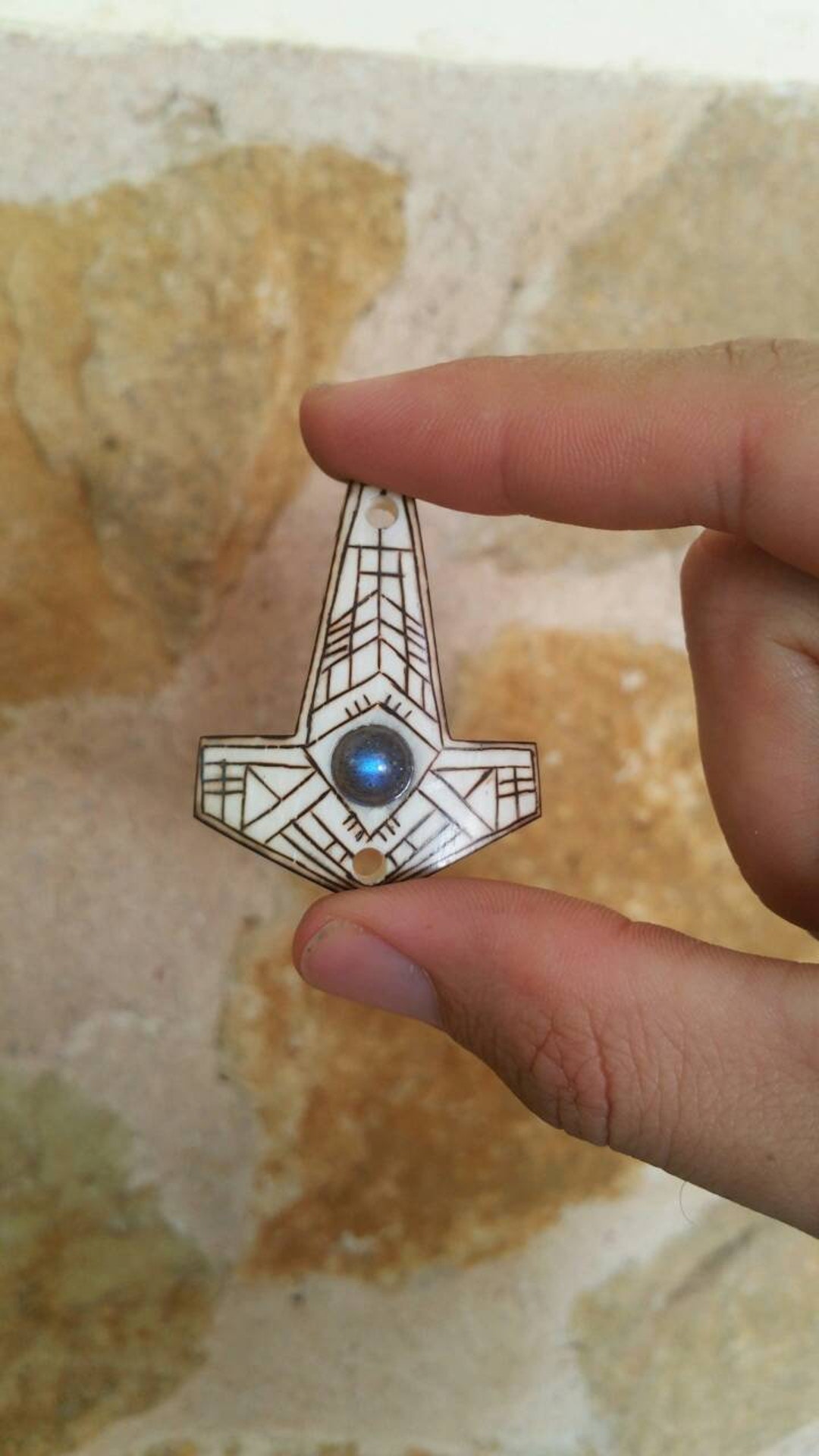 Dwarven Mjolnir Totem Pendant - Hand Carved Bone With Labradorite Inlay ...