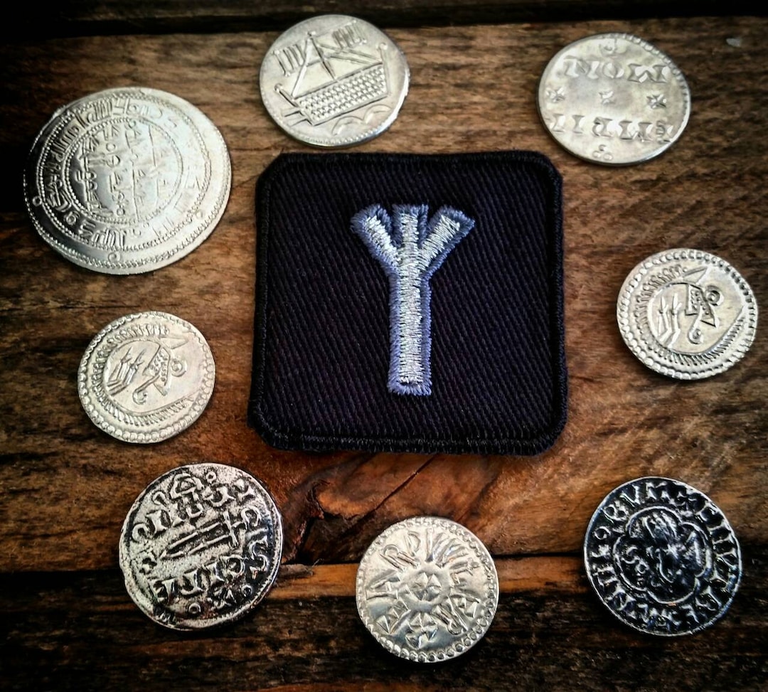 Silver Algiz Rune Patch Runic Biker Badge Runology Viking Runes Eldar ...