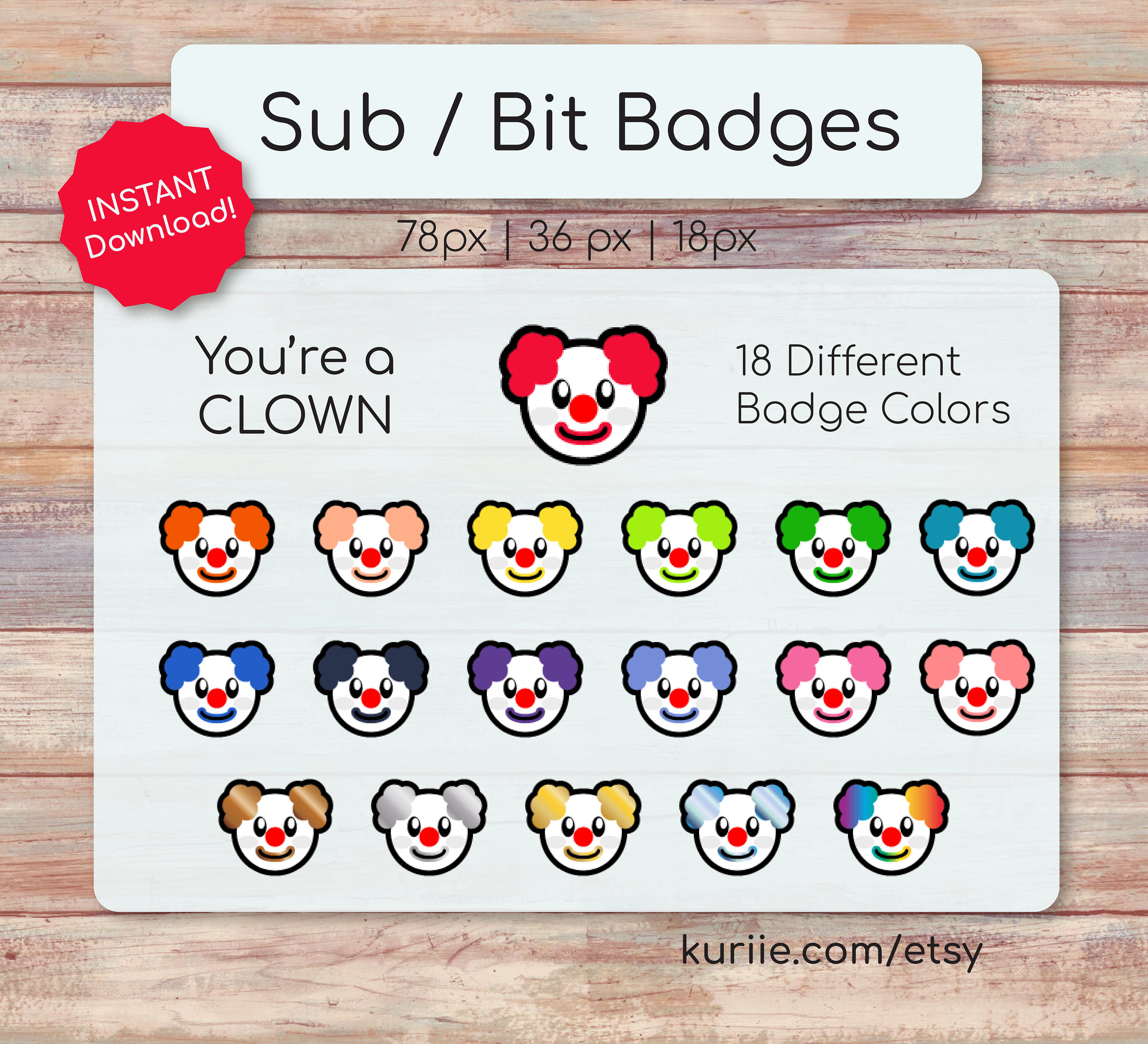 18 Clown Sub / Bit Badges - INSTANT DOWNLOAD! - Etsy