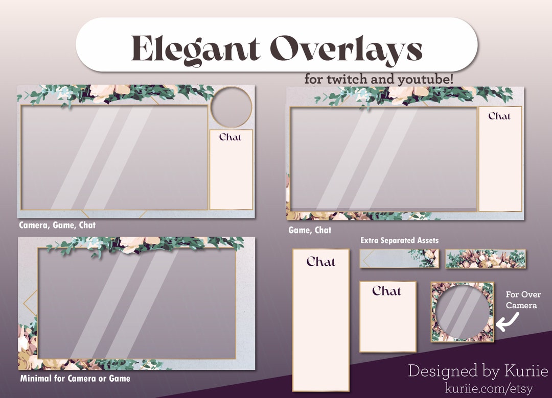 Elegant Floral Stream Overlays (w/ Gold Accents) - INSTANT DOWNLOAD! - Etsy