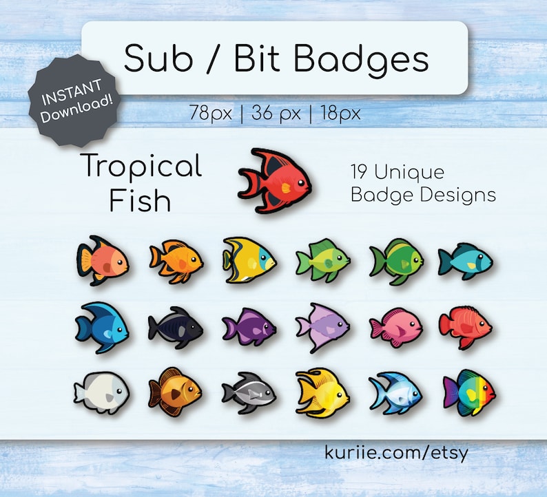 19 UNIQUE Tropical Fish Sub / Bit Badges INSTANT DOWNLOAD Aquarium ...