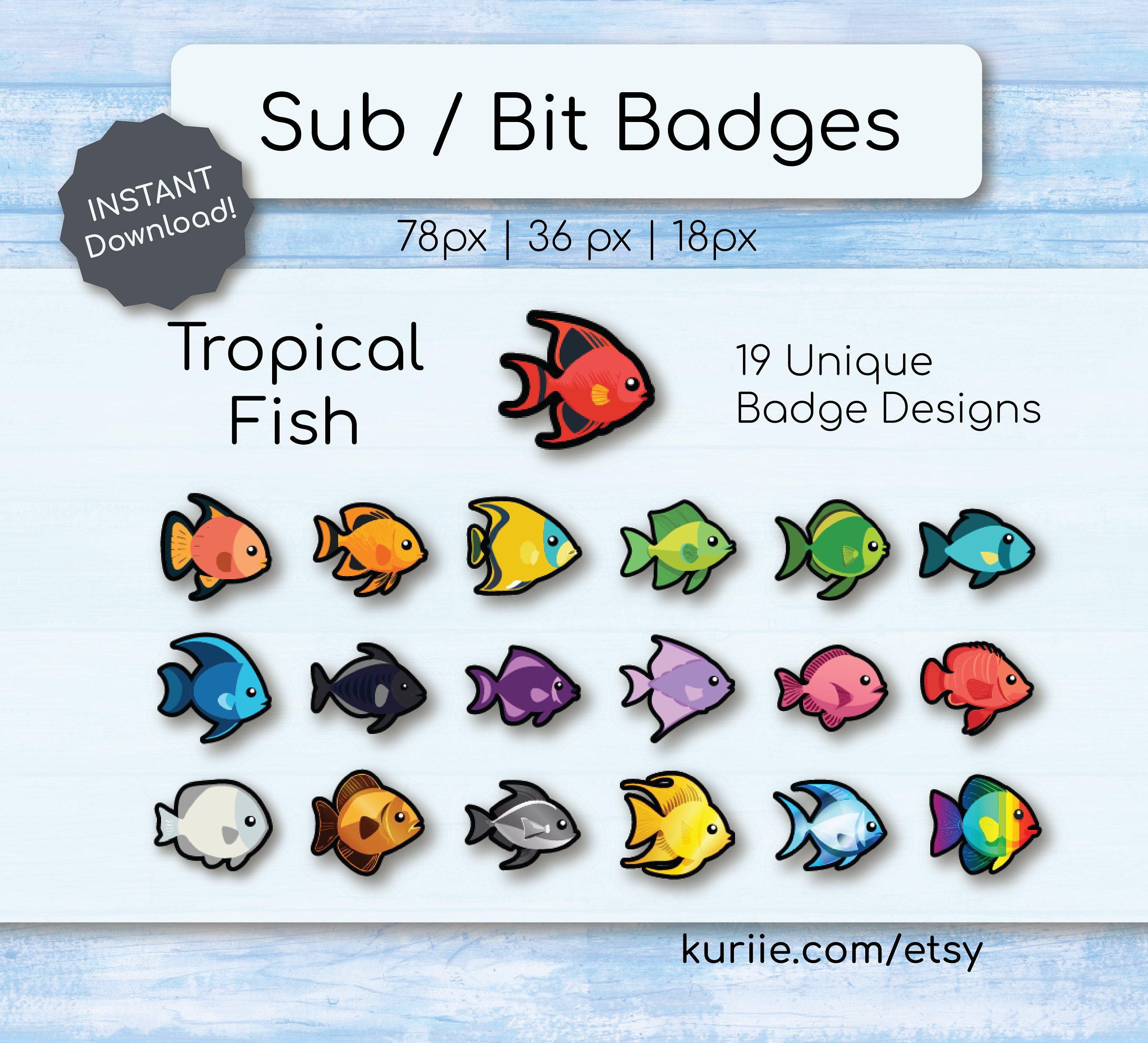 19 UNIQUE Tropical Fish Sub / Bit Badges - INSTANT DOWNLOAD! | Aquarium ...