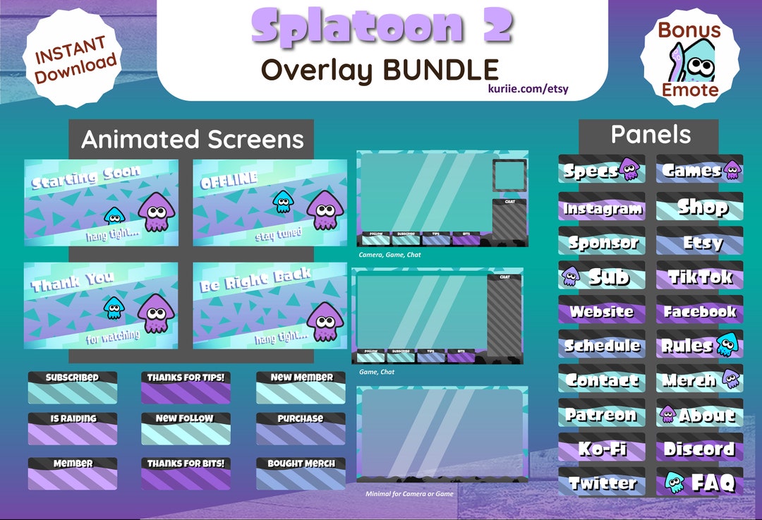 Splatoon 2 Stream Overlay Package | Animated Screens | Overlays ...