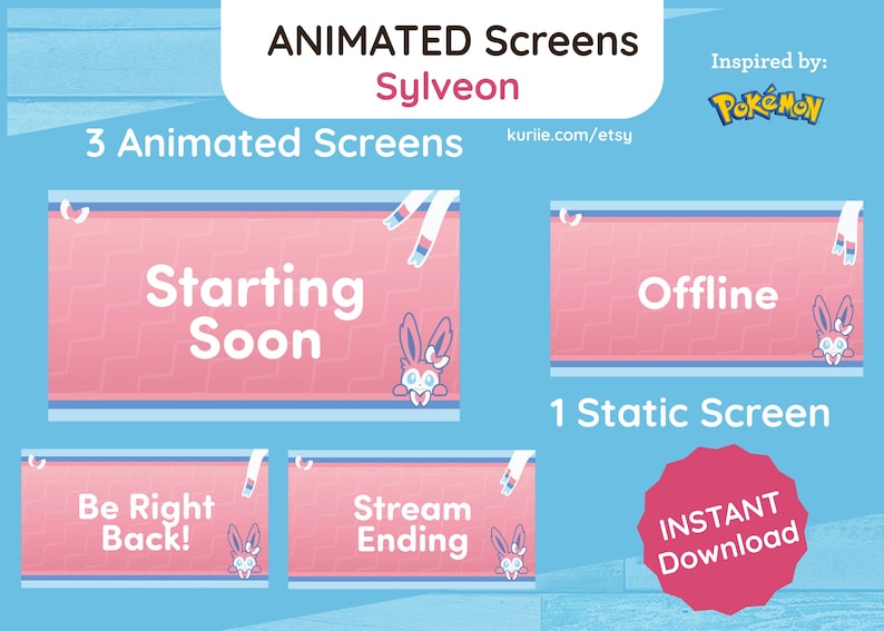 Sylveon Pokémon Inspired Stream Overlay Package | Animated Screens ...