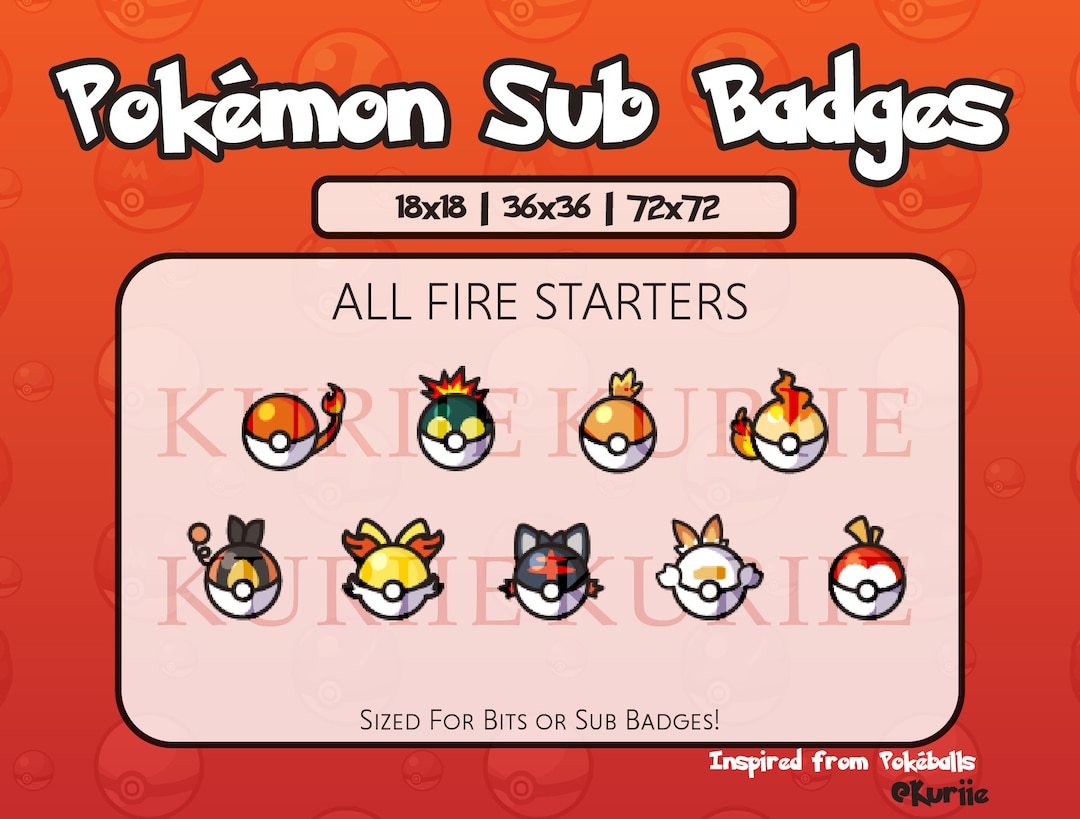 9 Pokémon Style Sub Badges (FIRE Starters) - INSTANT DOWNLOAD! - Etsy