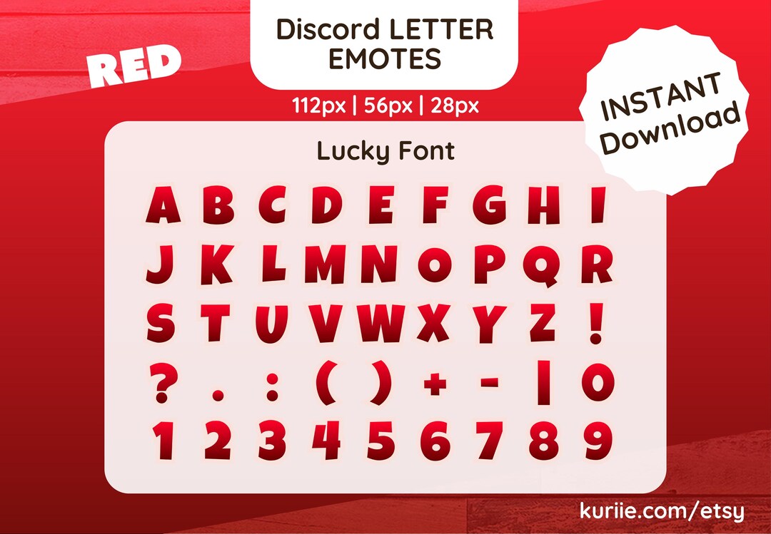 45 Discord LETTER & Number Emotes - Red Lucky Design - INSTANT DOWNLOAD ...