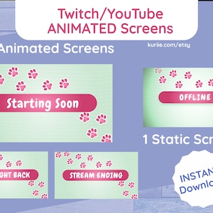 Kitty Cat Paw Print Animated Screens for Livestreams + 1 Static Offline ...