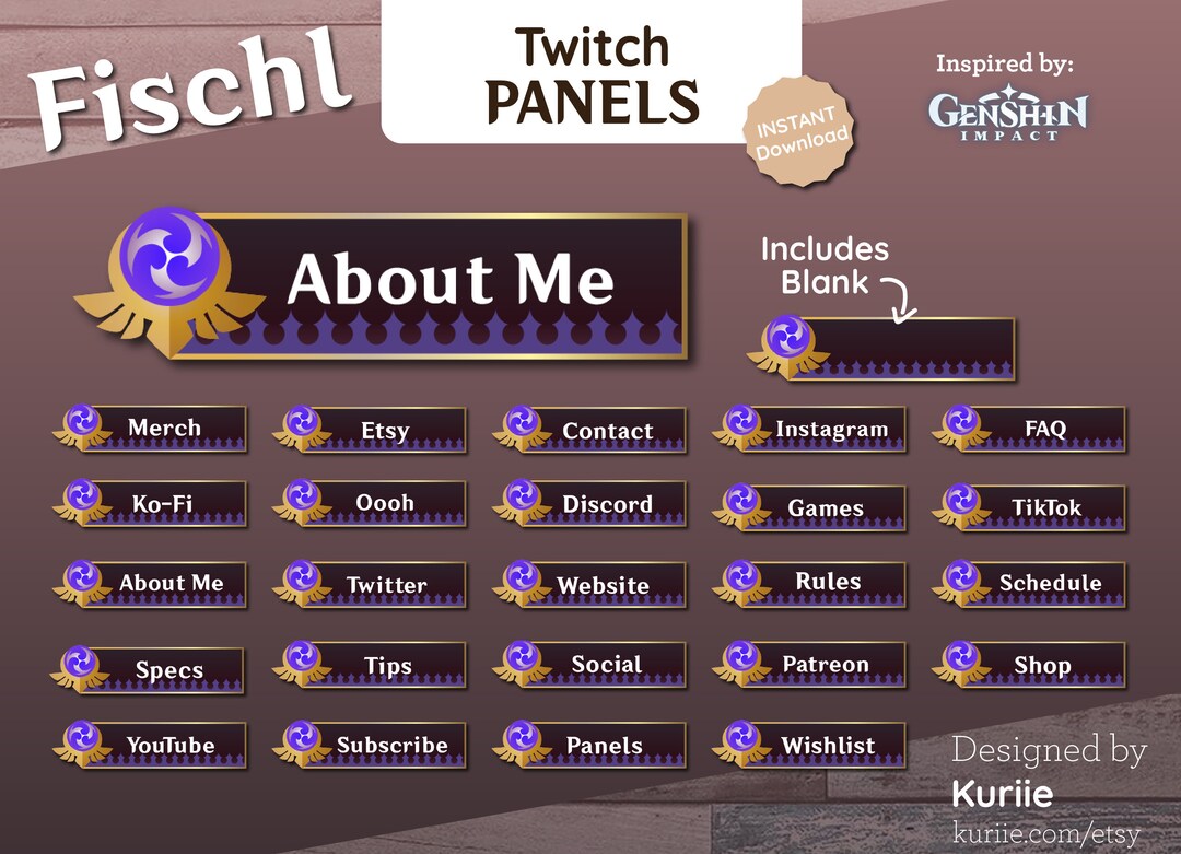 24 Fischl Genshin Impact Inspired Panels ameno Twitch INSTANT DOWNLOAD ...