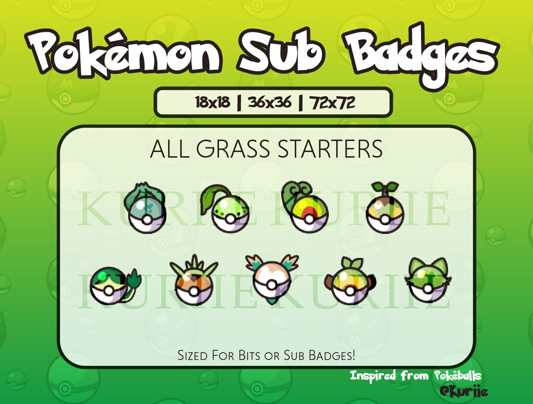9 Pokémon Style Sub Badges GRASS Starters INSTANT DOWNLOAD - Etsy