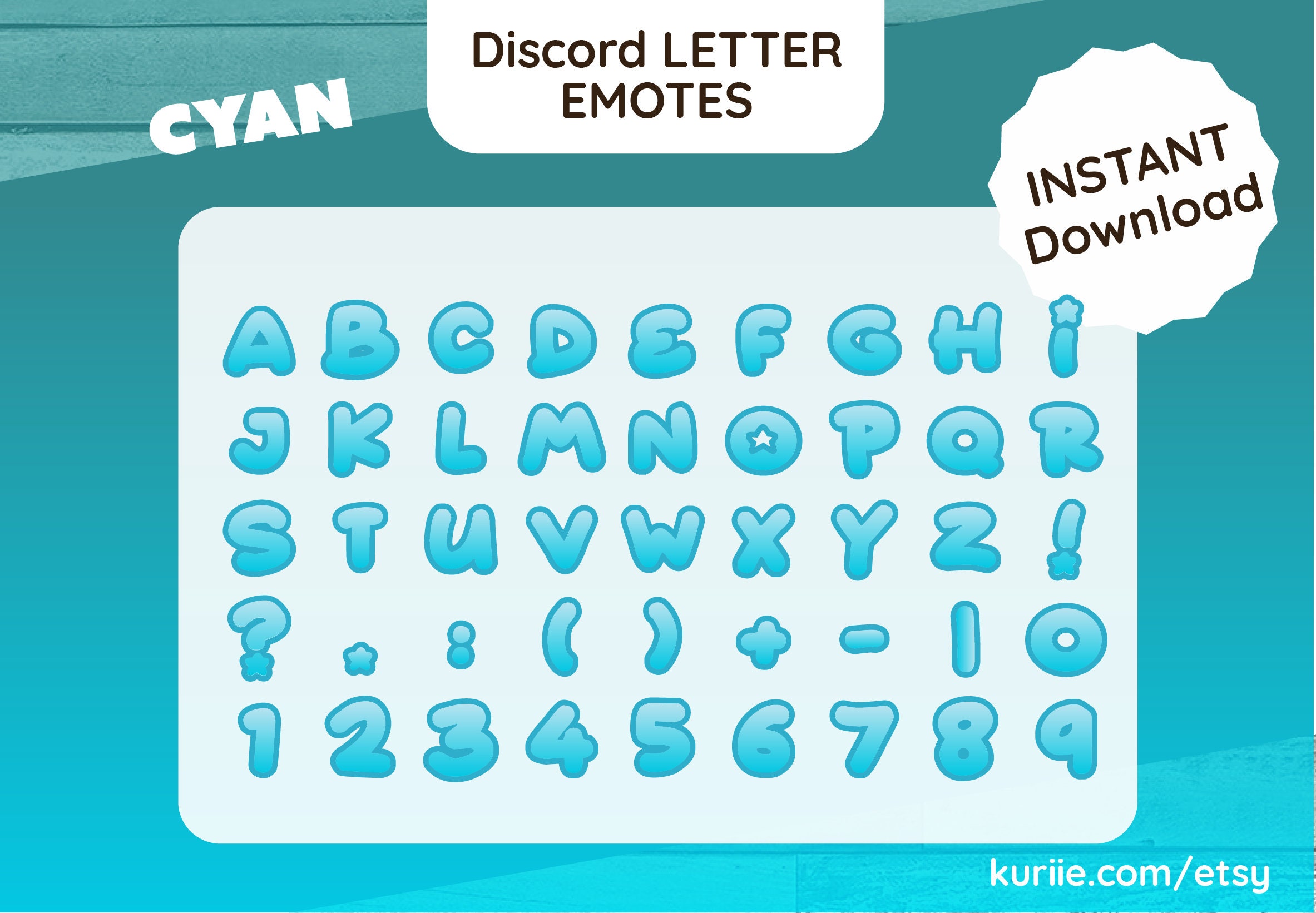 45 Discord LETTER & Number Emotes - Cyan Starry Design - INSTANT ...