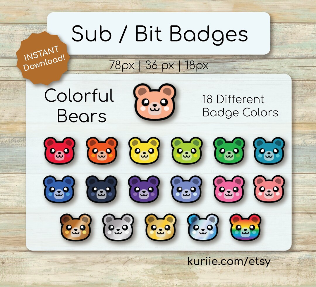 18 Colorful Bear Sub / Bit Badges - INSTANT DOWNLOAD! - Etsy