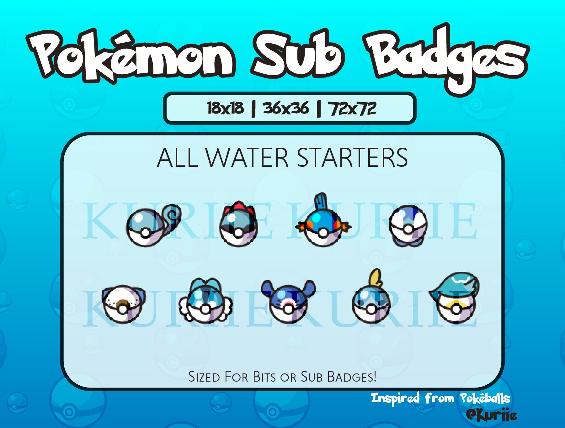 9 Pokémon Style Sub Badges WATER Starters INSTANT DOWNLOAD - Etsy