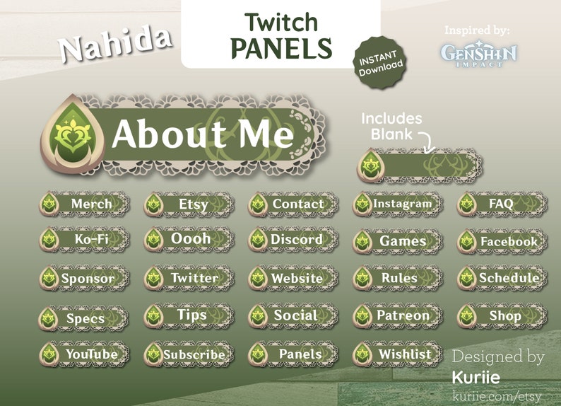 25 Nahida- Genshin Impact Inspired Panels (dendro) | Twitch | - INSTANT ...